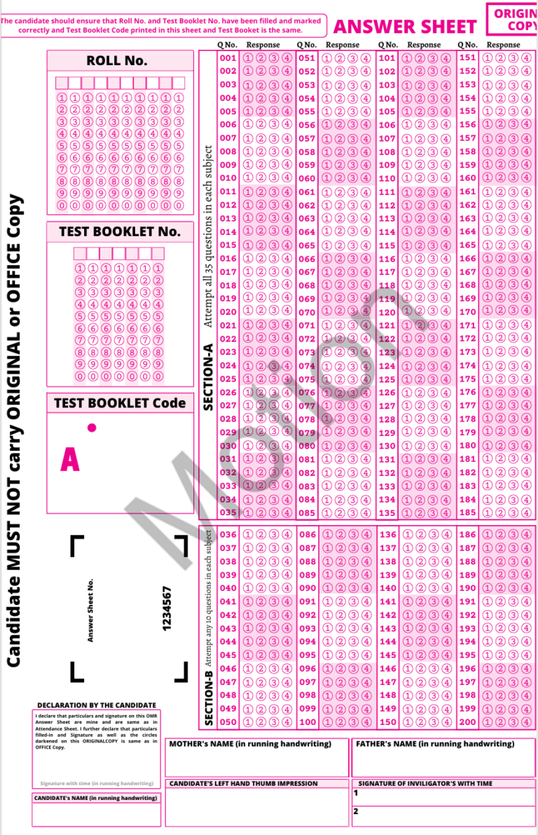 NEET OMR Sheet 2026 Sample PDF: Download OMR Sheet of NEET