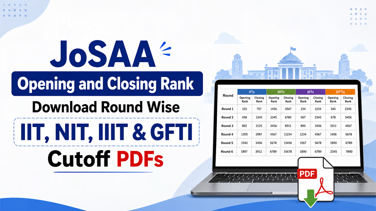 JoSAA Opening and Closing Rank 2026: IIT, NIT, IIIT & GFTI